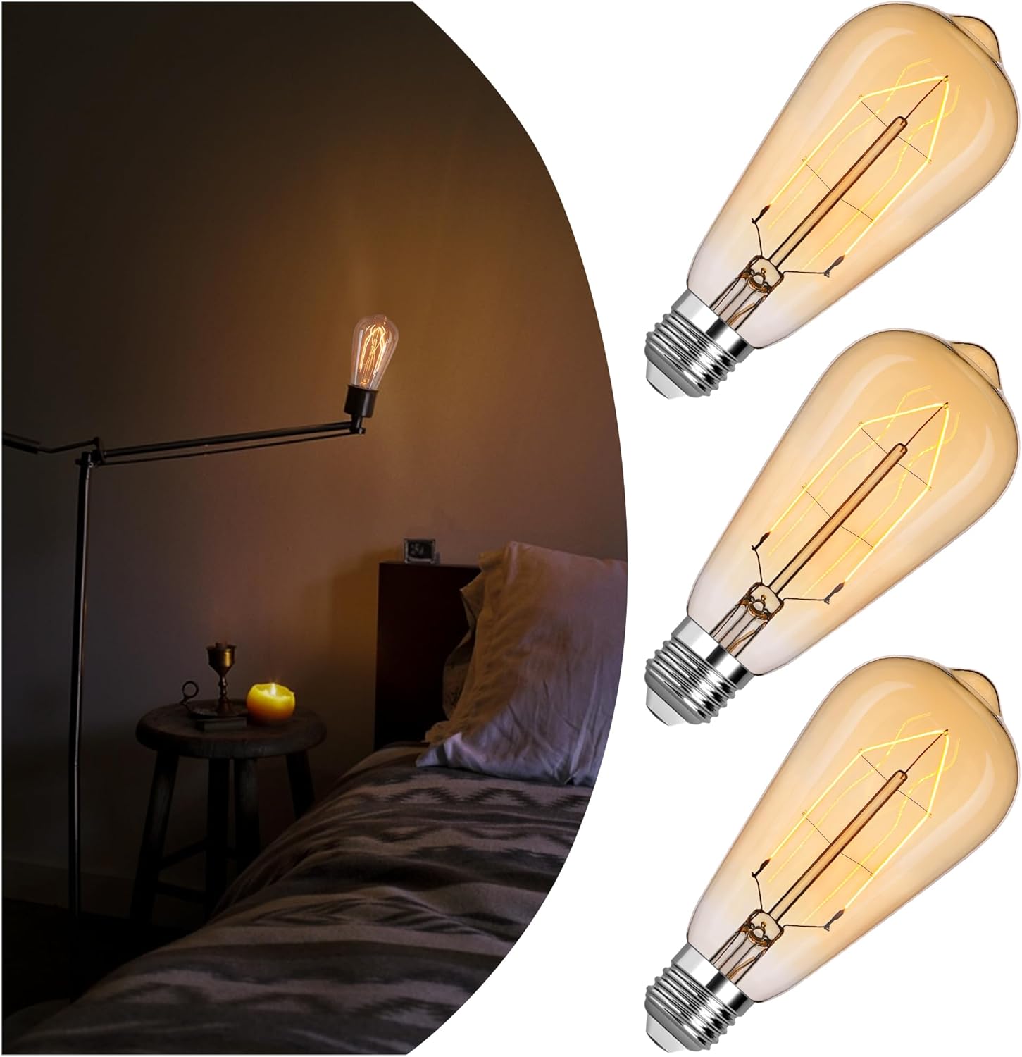 LED Edison Bulb Equal 25w Vintage Amber Light Bulbs 2000K Soft Yellow ...