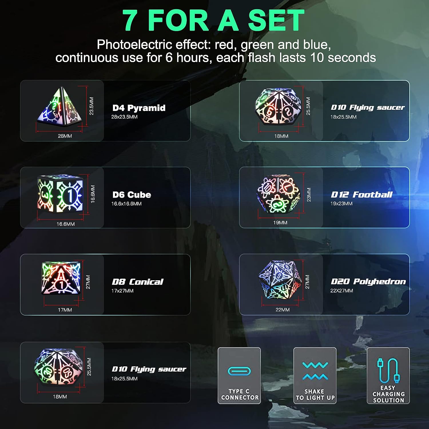 Dados DND iluminados con caja de carga juego de dados electrónicos con ...