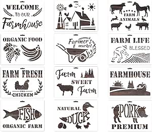 Amazon.co.jp: 12 Pcs DIY Farmhouse Sign Drawing Template Farm Theme ...