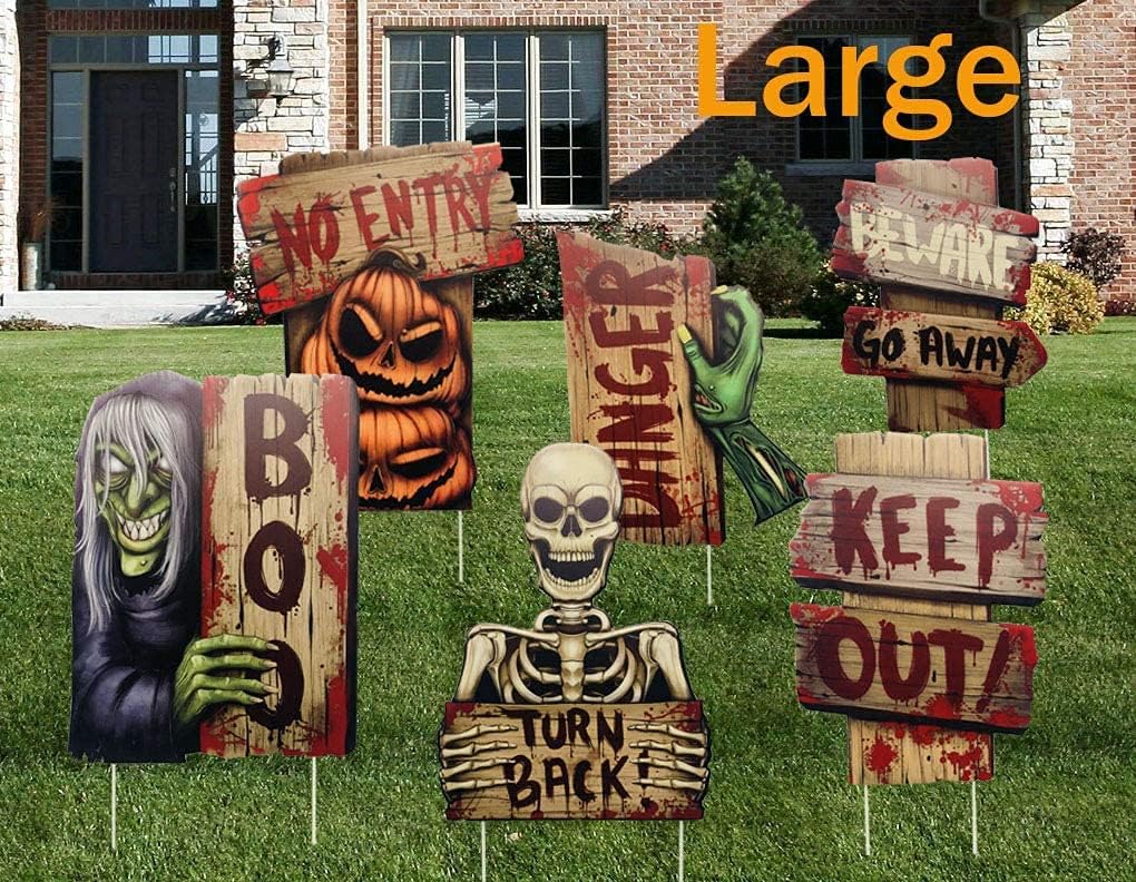 Amazon.com : Yard Signs for Halloween Beware Signs Yard Stakes Warning ...