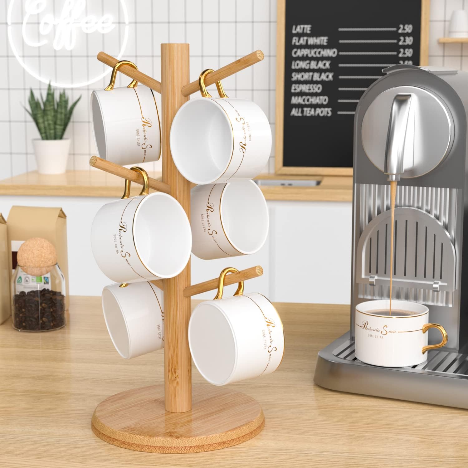 Amazon.com: C&AHOME Coffee Mug Tree - 6 Hooks Mug Holder Tree,Wooden ...