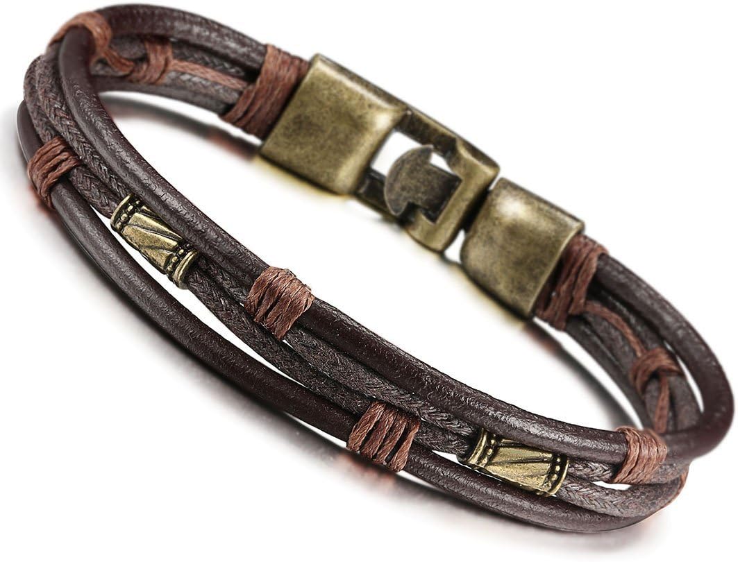 Amazon.com: Jstyle Mens Vintage Leather Wrist Band Brown Rope Bracelet ...