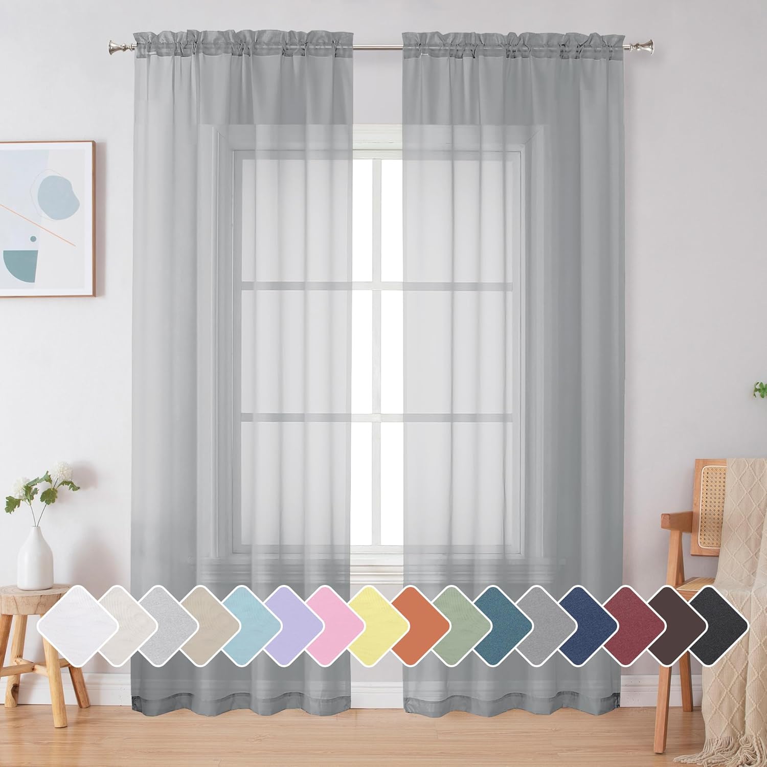 Amazon.com: Simplebrand Light Grey Sheer Curtains 84 Inches Long, Light ...