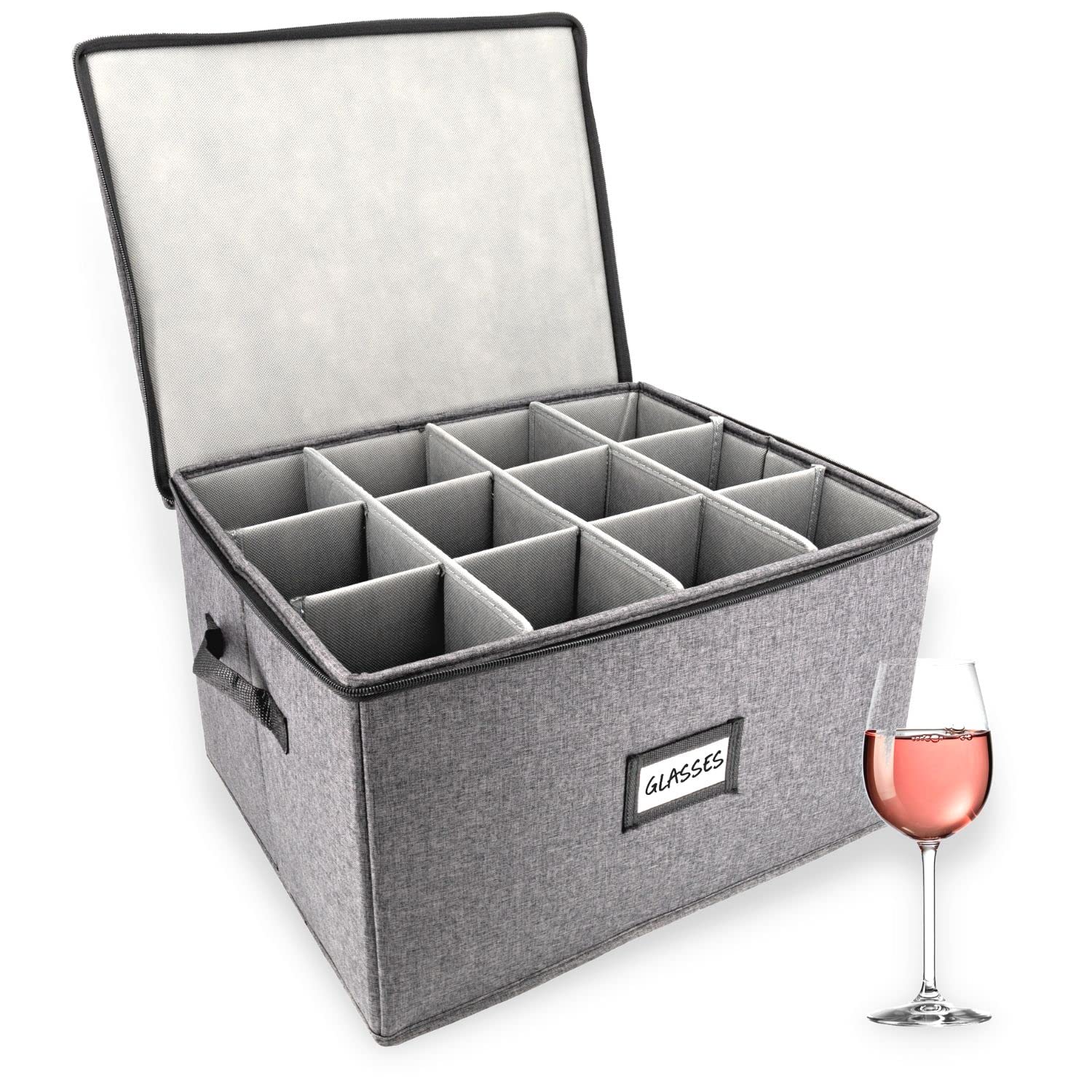 Amazon.com: HOMELUX THEORY Wine Glass Storage Box with Dividers, Hard ...