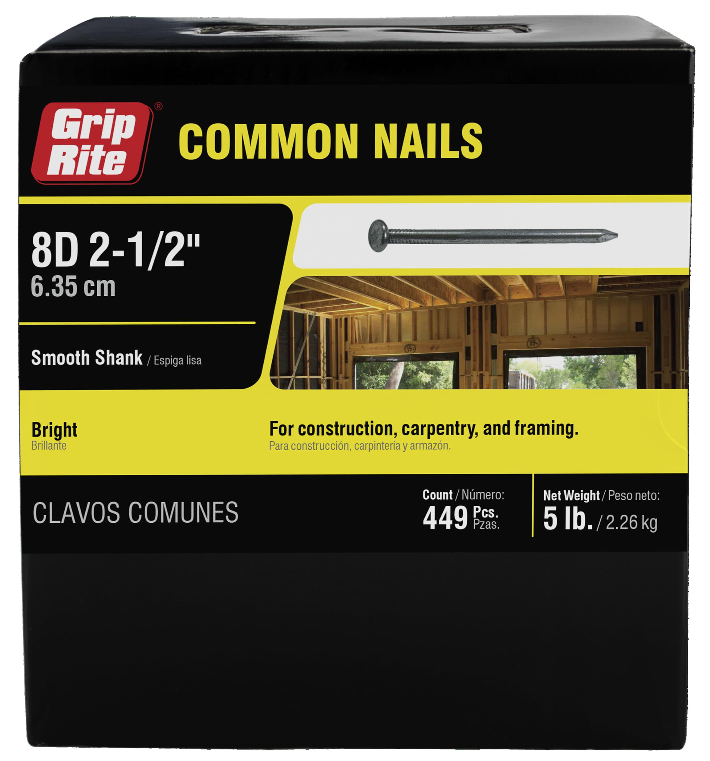 Amazon.com: Grip-Rite 8C5#10-1-1/4 x 2-1/2" 8 Penny Bright Steel Smooth ...