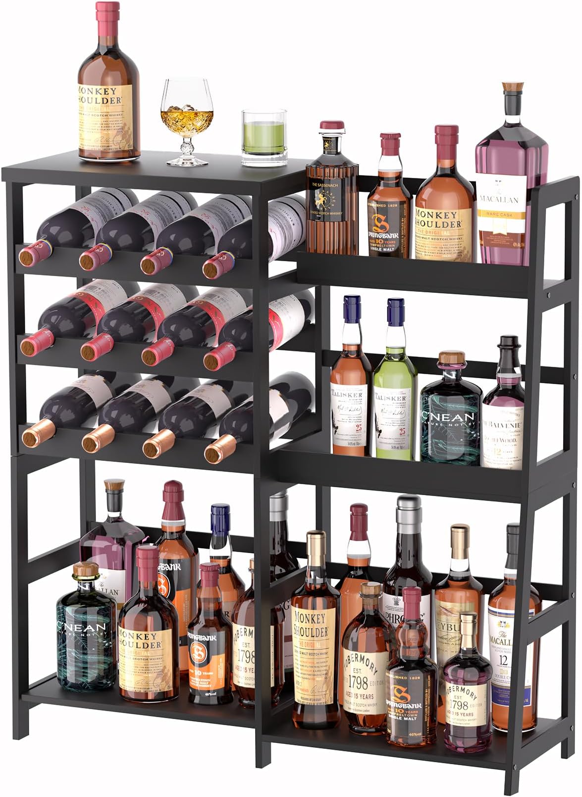 Amazon.com: GOFLAME Industrial Wine Rack Table, Wine Bar Cabinet with 2 ...