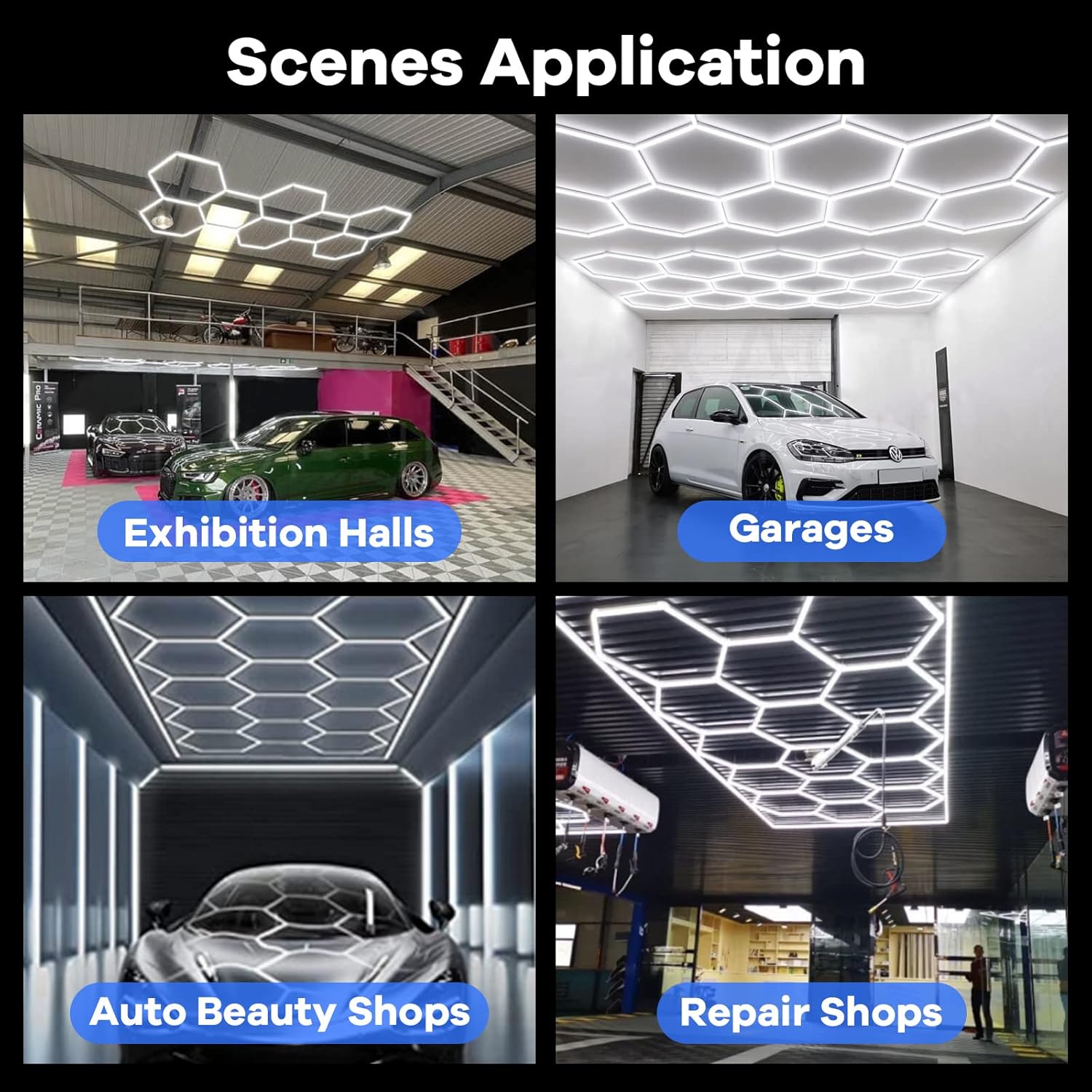 Paquete de 24 luces LED hexagonales para garaje, 192 W, 26400 lúmenes ...