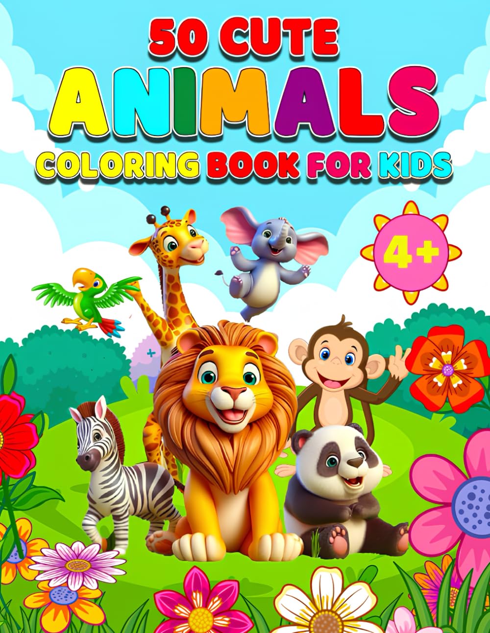 50 Cute Animals Coloring Book for kids from 4 years: Easy Coloring ...
