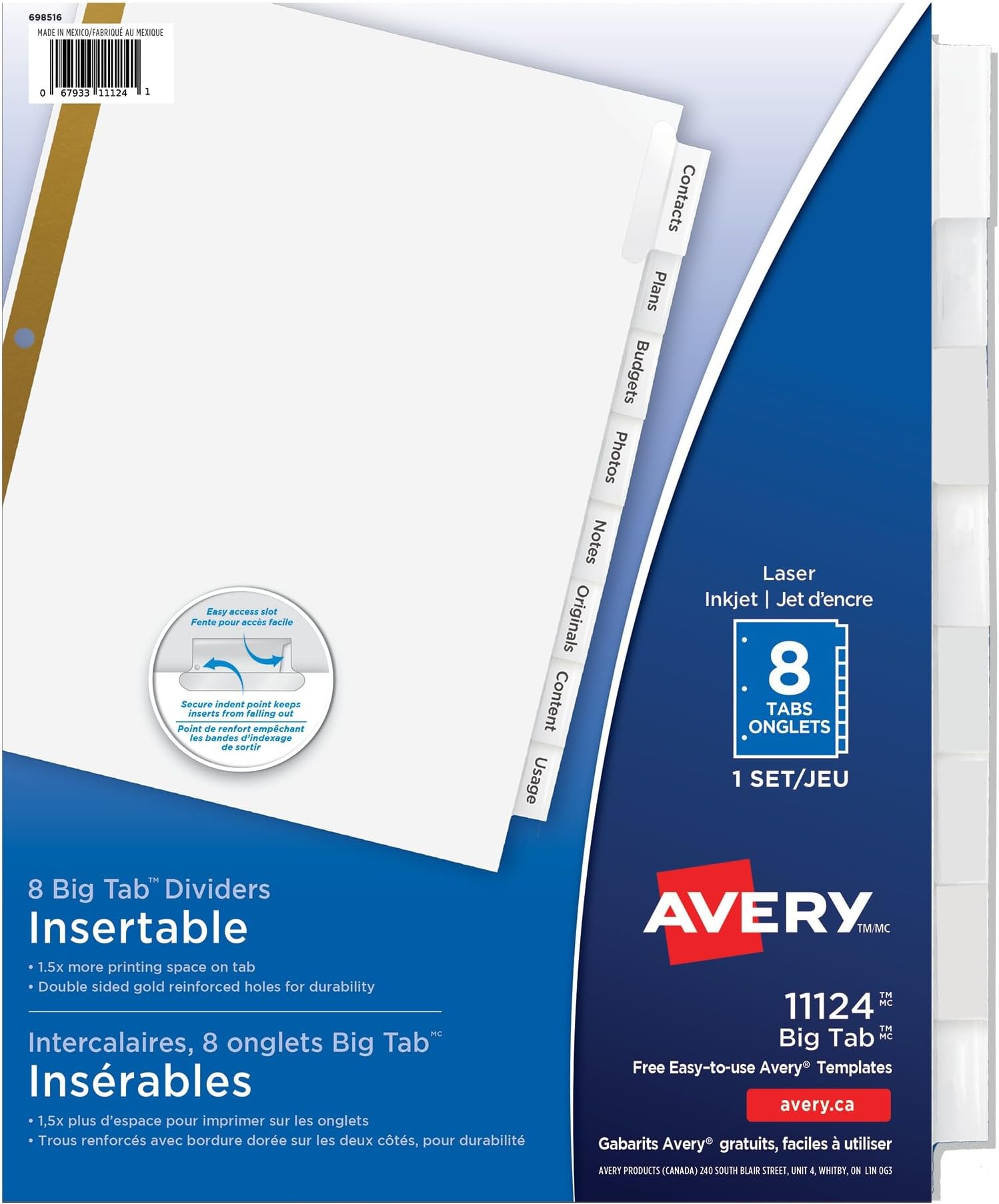 Avery Big Tab Insertable Dividers for Laser and Inkjet Printers, 8 tabs ...