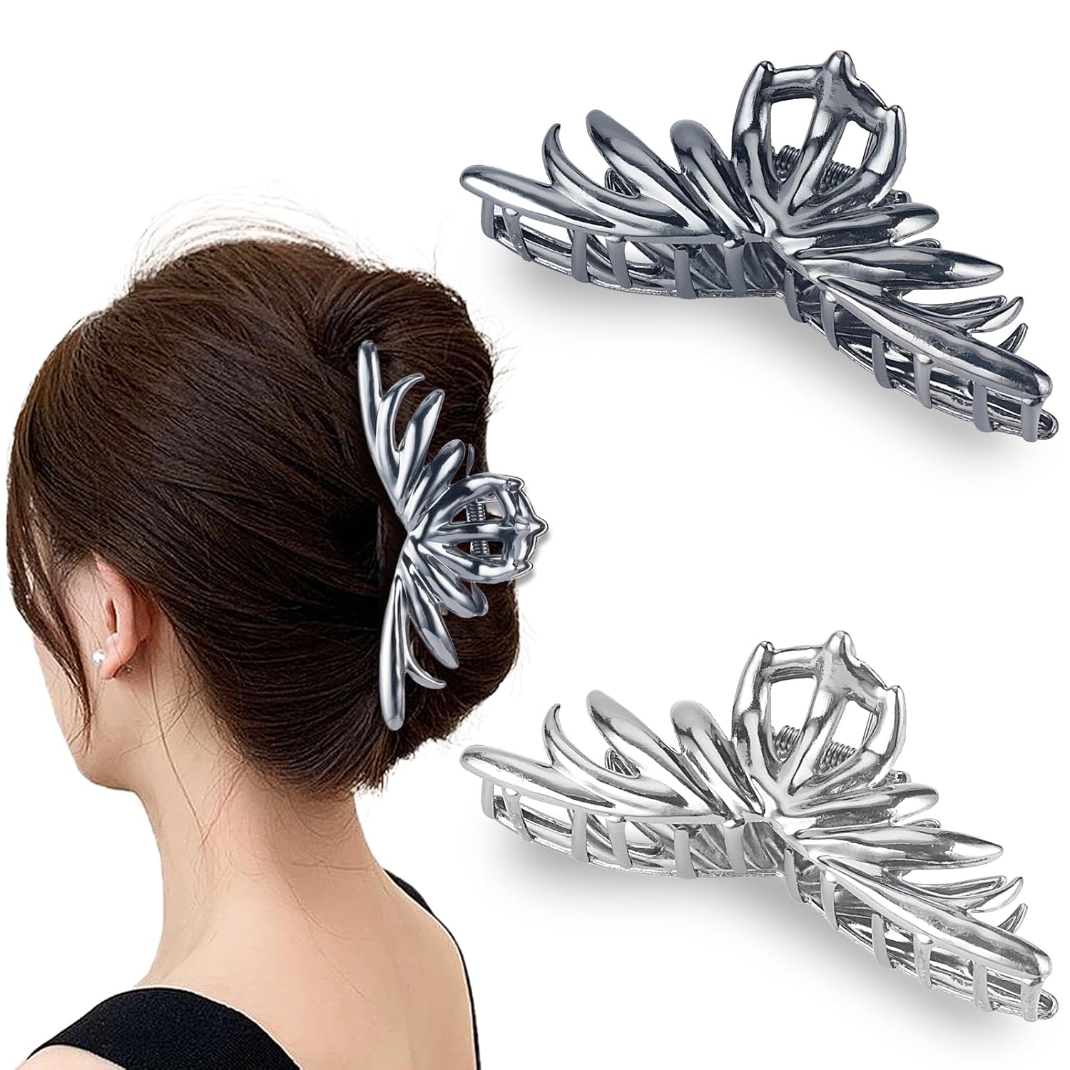 Amazon.com : 2Pcs Metal Hair Clips Women Girls Large Claw Clips Silver ...
