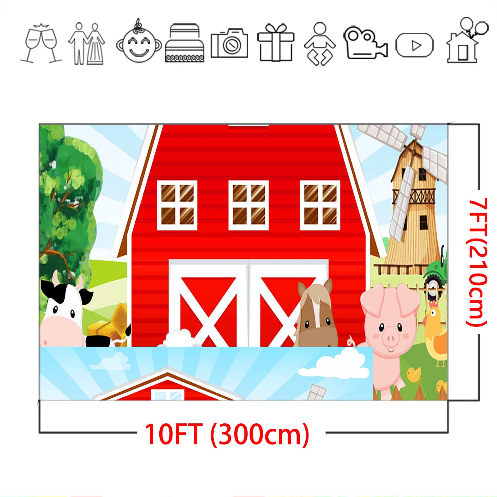 Farm House Decoration Avezano Farm Animals Backdrop - 7x5 Ft Red Barn ...
