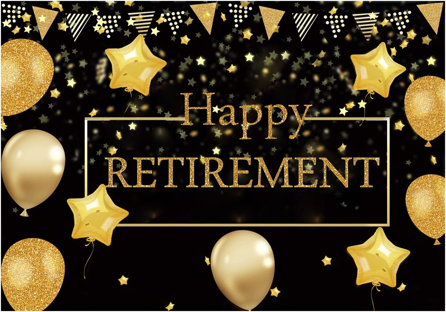 Amazon.com : 5x3ft Happy Retirement Backdrop, Black and Gold Happy ...