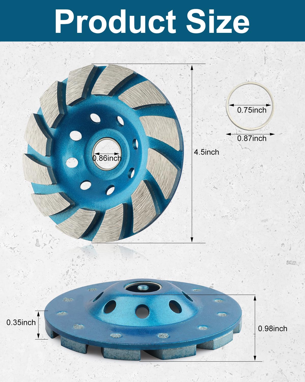 AOKLIT 5 Pcs 4.5 Inch Diamond Concrete Grinding Wheel, 12-Segment ...