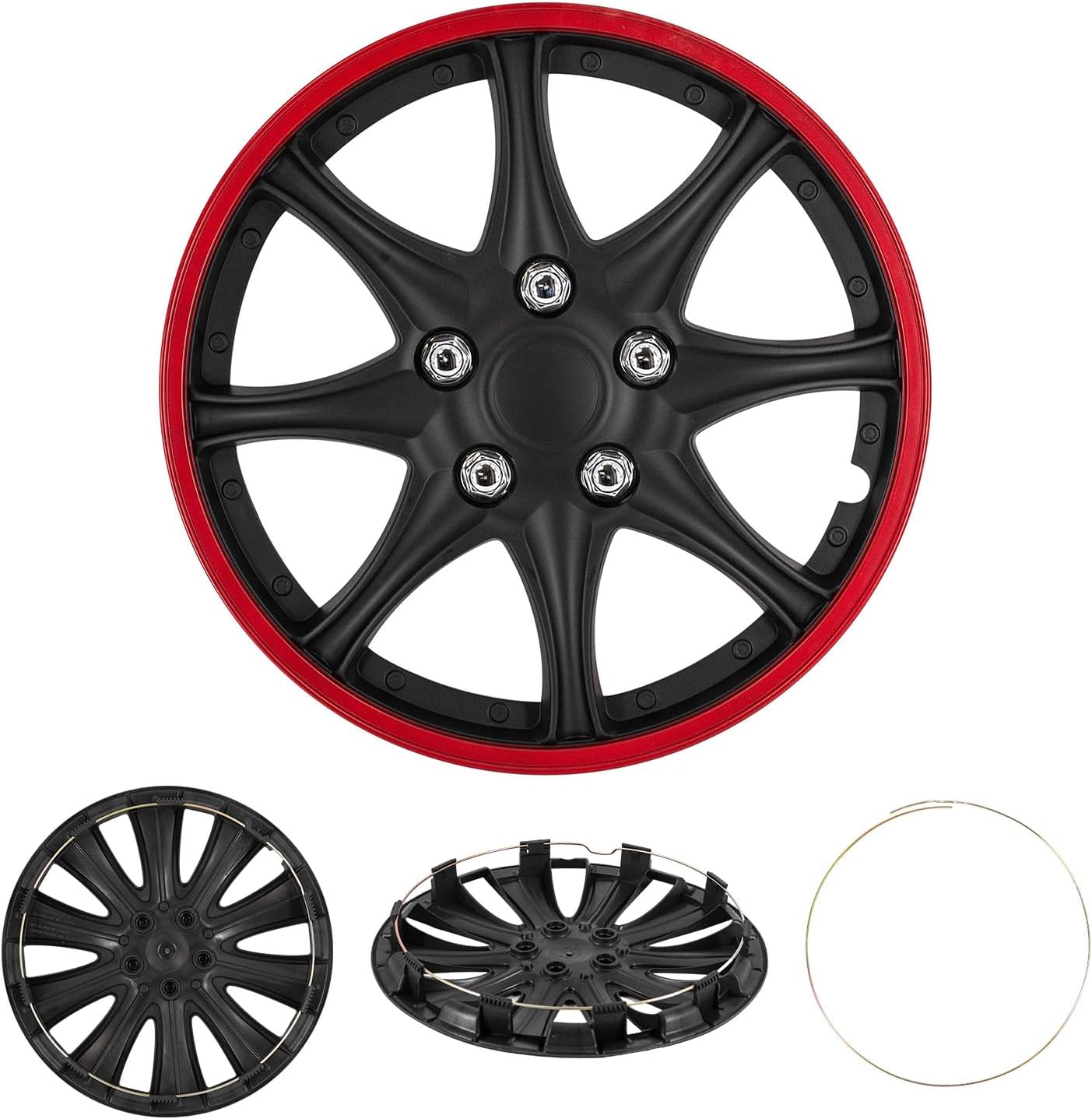 Amazon.com: Cobra-Tek Set of 4 Hubcaps Wheel Cover Black Red Universal ...