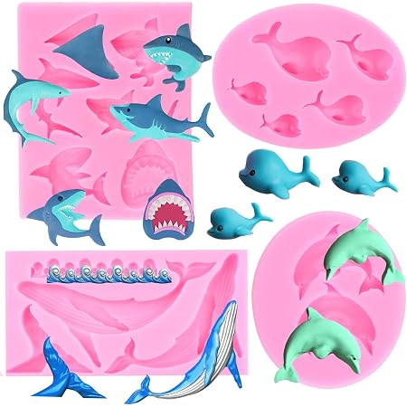 Amazon.com: MIYAHOUSE Ocean Shark Fondant Mold Dolphin Silicone Fondant ...