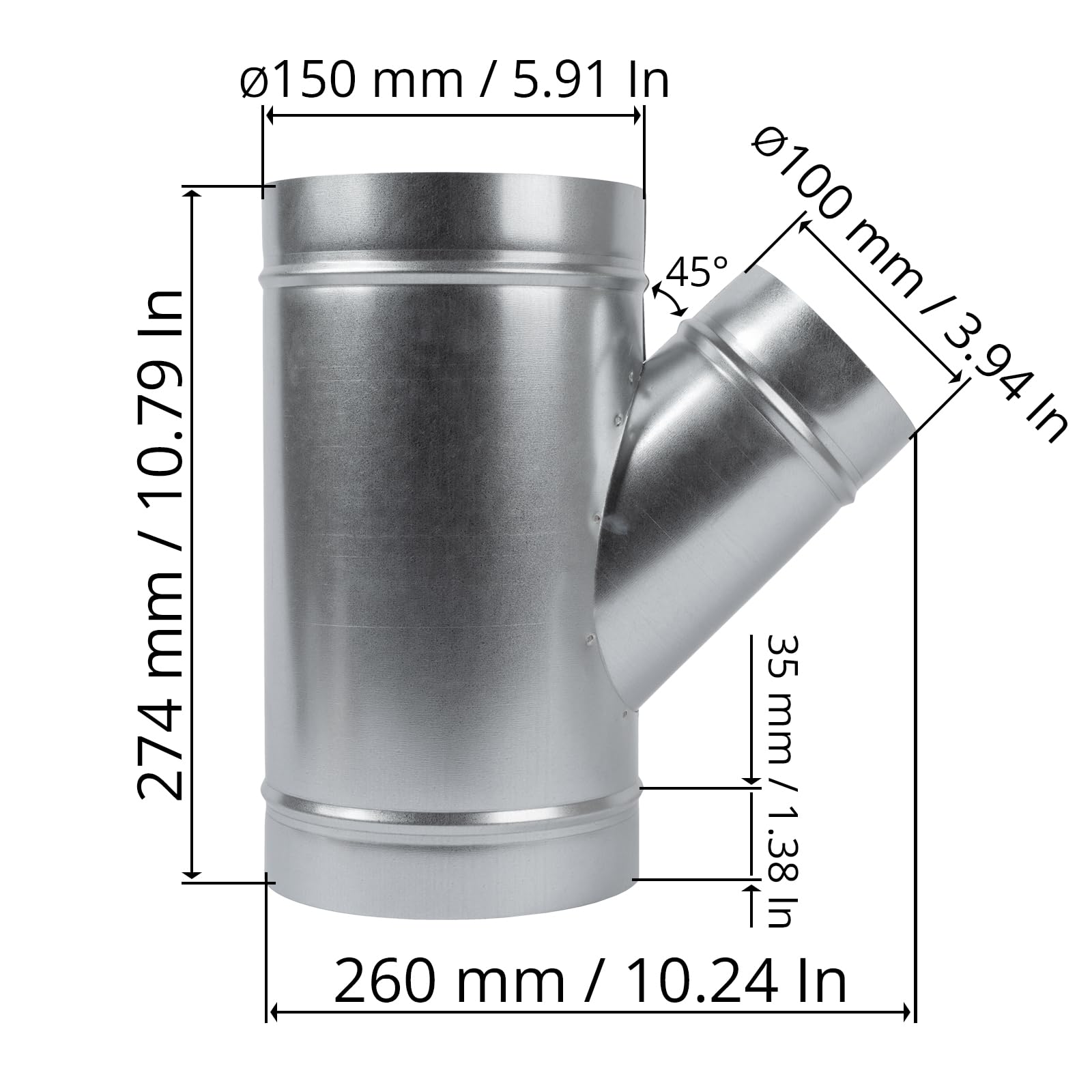 Snapklik.com : 6" Inch To 4" Inch Branch Wye-Shape Ducting Splitter ...