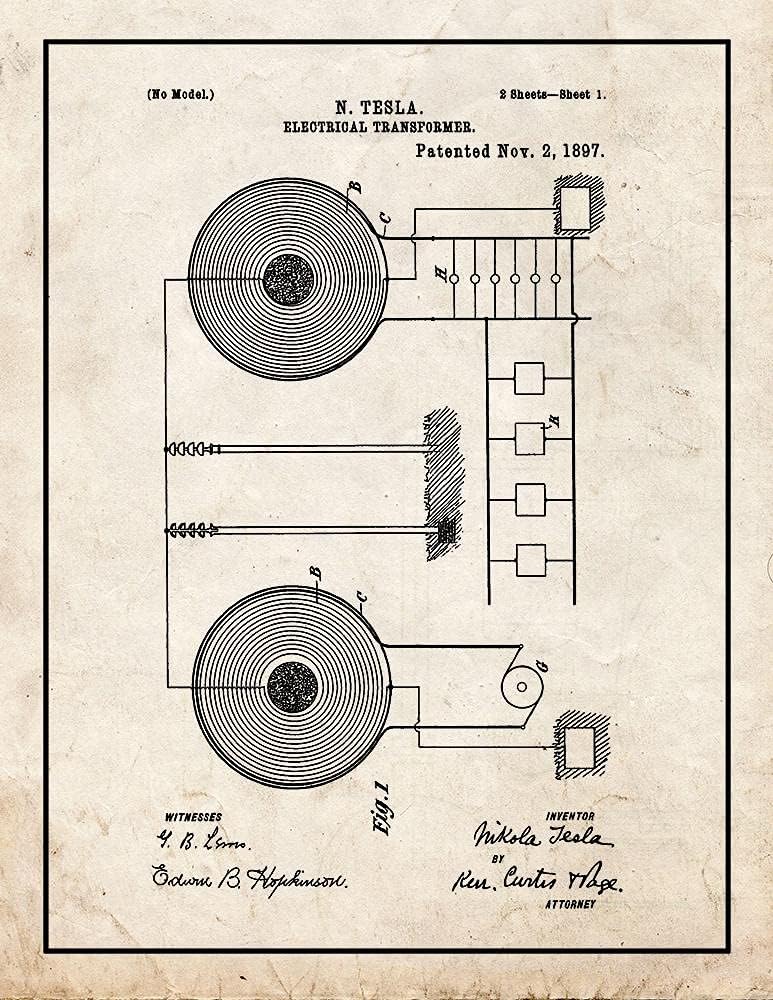Amazon.com: Tesla Electrical Transformer Patent Print Old Look with ...