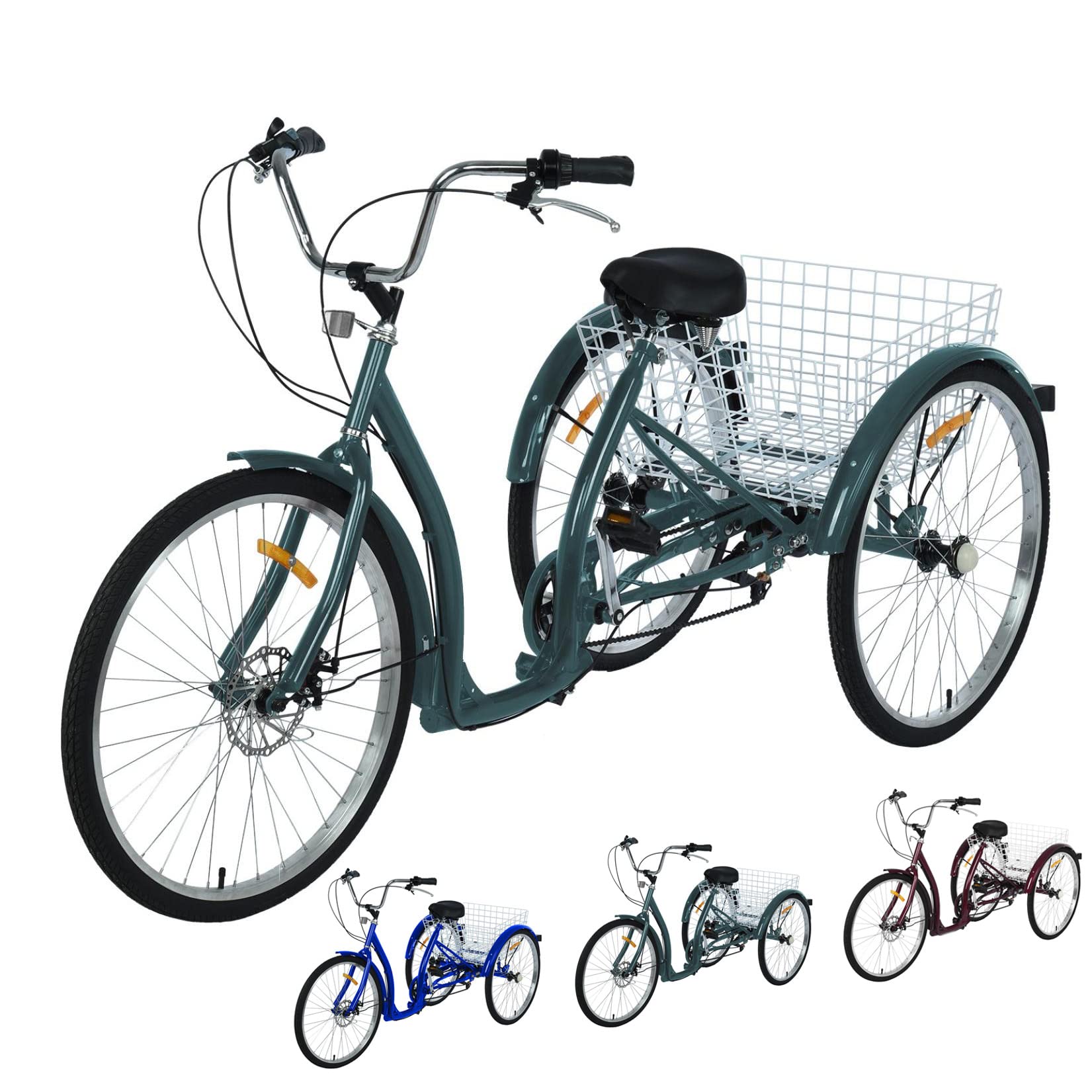 Buy 3 Wheel Bikes for Adults, 6-Speed Adjustable Adult Tricycle, 26 ...