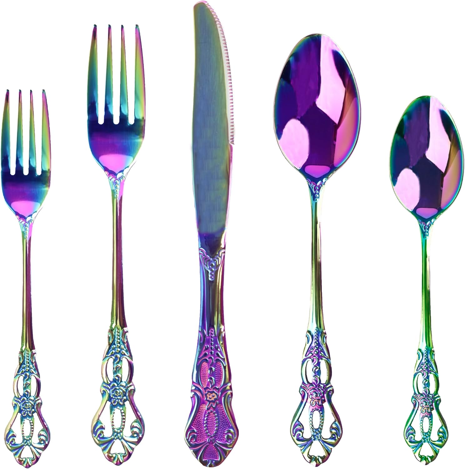 Runfly Gorgeous Retro Royal Rainbow Stainless Steel 20 Pieces Flatware ...