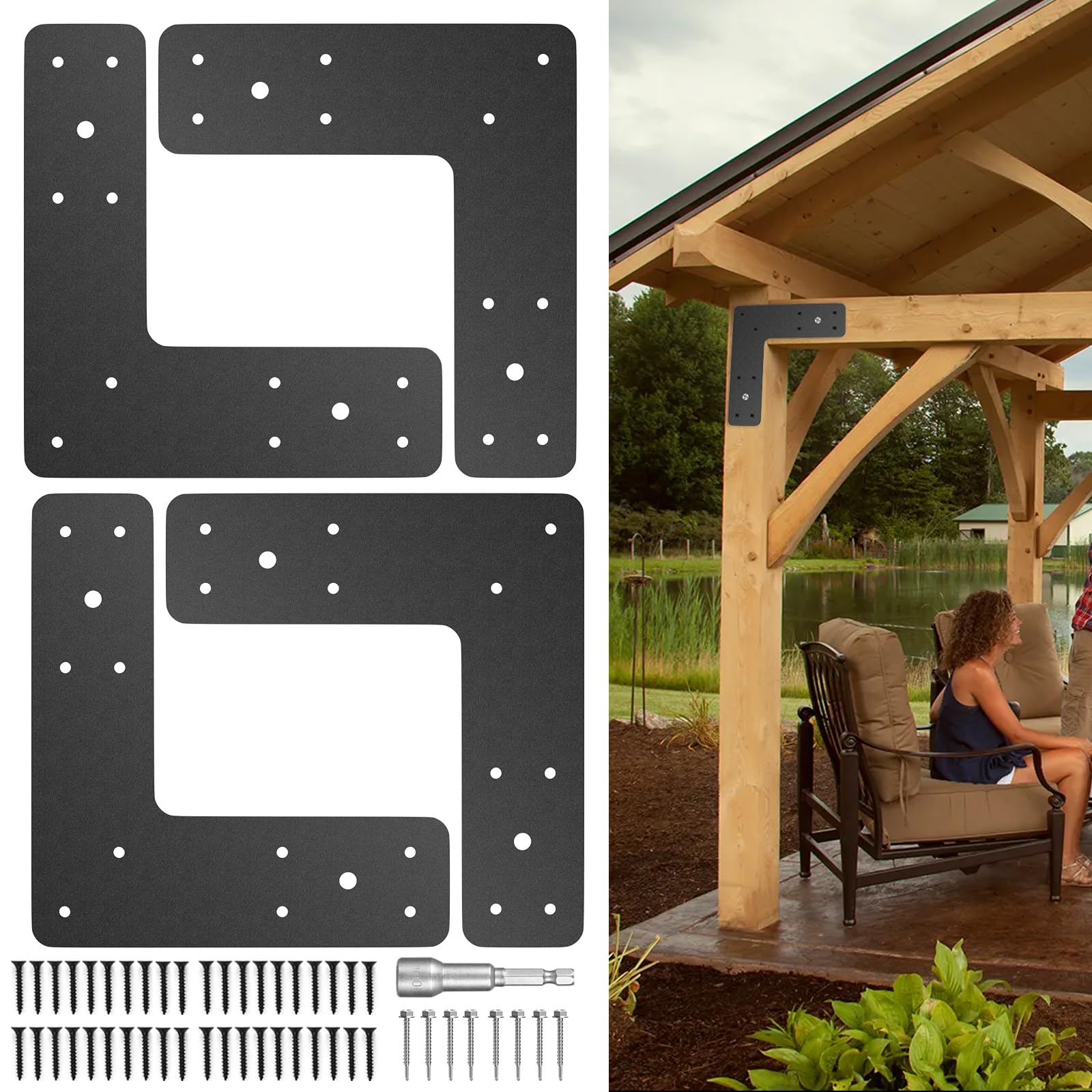 Snapklik.com : 4 Pcs L Post Timber Brackets, 12x12 Inch Heavy Duty L ...