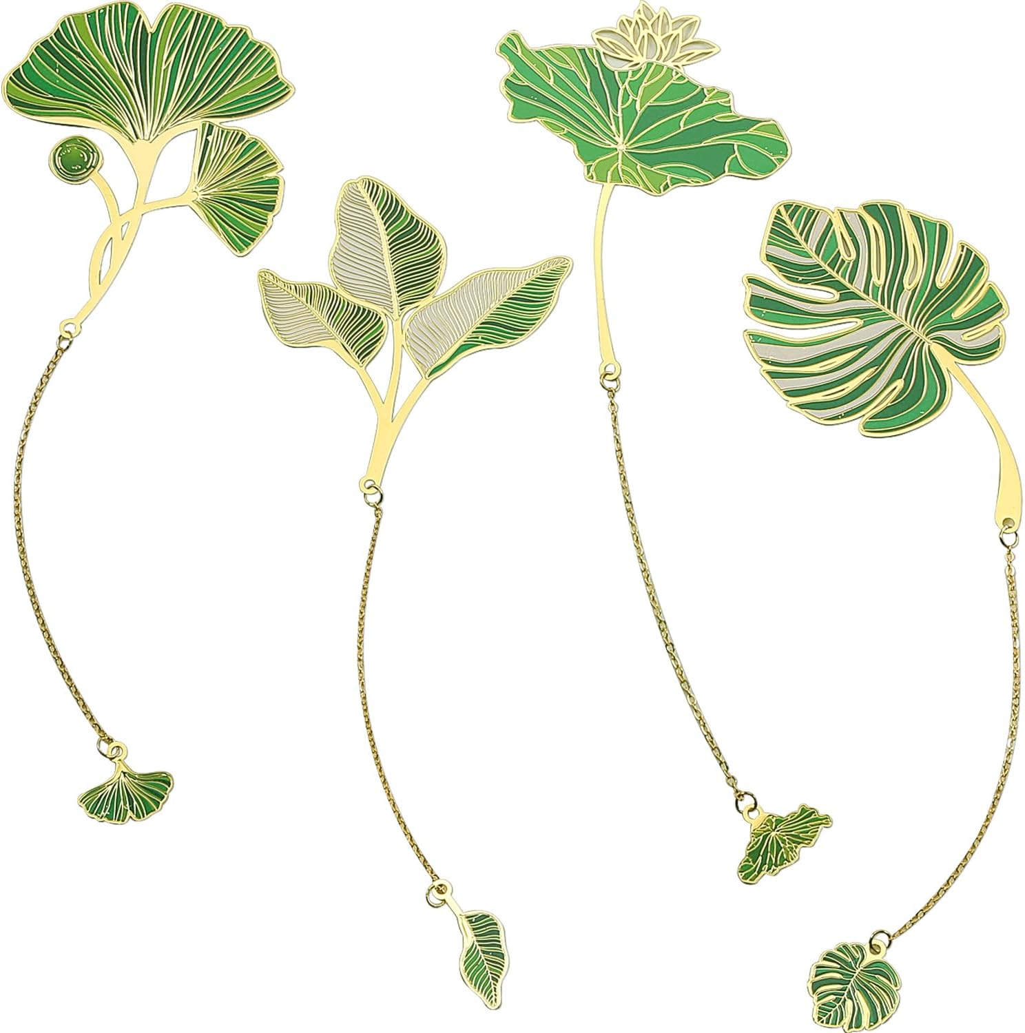 Uideyvi 4 Pack Gold Brass Metal Bookmarks, Beautiful Leaf Design ...
