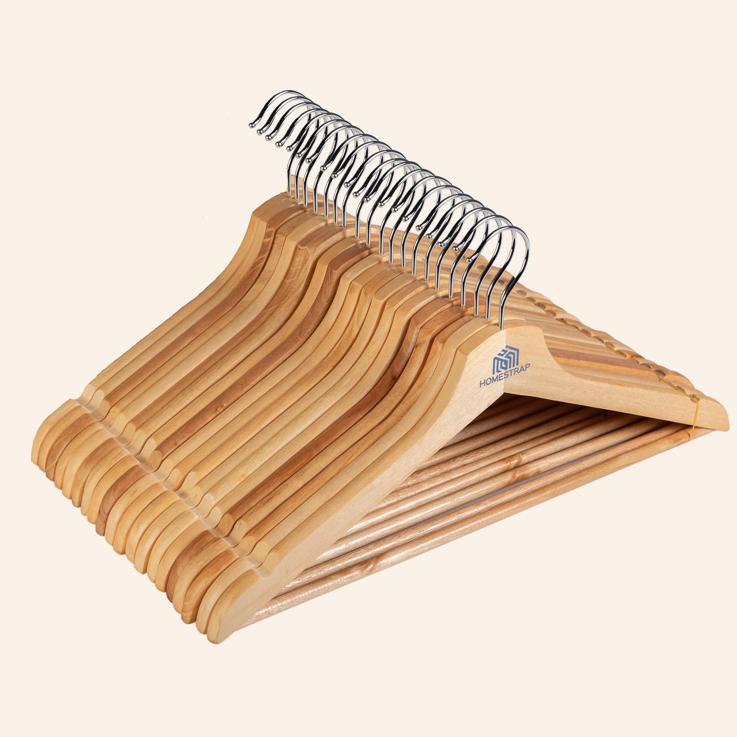 Homestrap Premium Round Bar Wooden Hanger (Pack of 20)| Durable Wooden ...