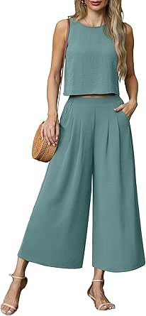 Amazon.com: Lepunuo Womens Summer 2 Piece Outfits Sleeveless Crop Top ...