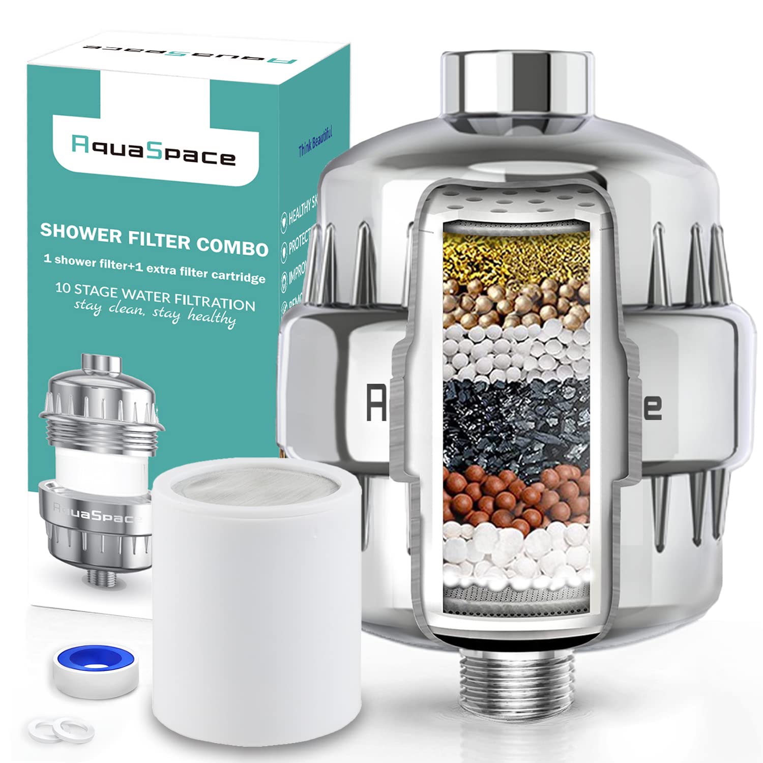Aqua Space Shower Filter Combo with Extra Cartridge - Shower and Tap ...