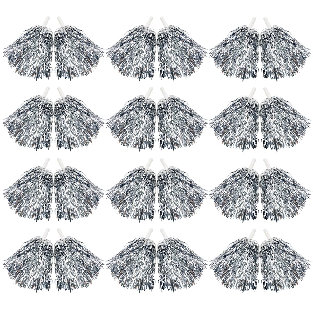 Snapklik.com : Hooshing 12PCS Silver Pom Poms Cheerleading Metallic ...