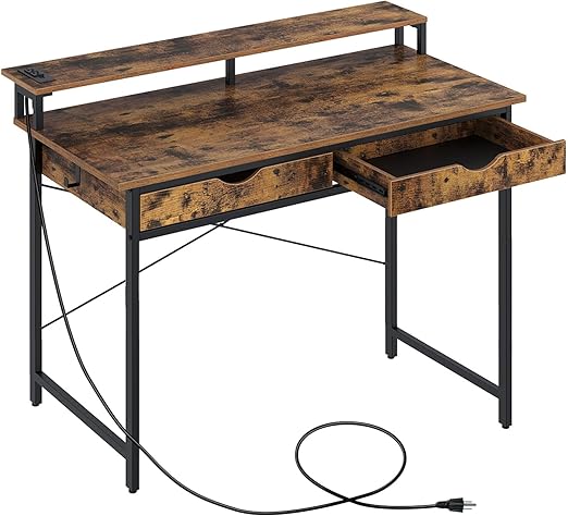 Amazon.com: Rolanstar Computer Desk with 2 Drawers and Power Outlet, 47 ...