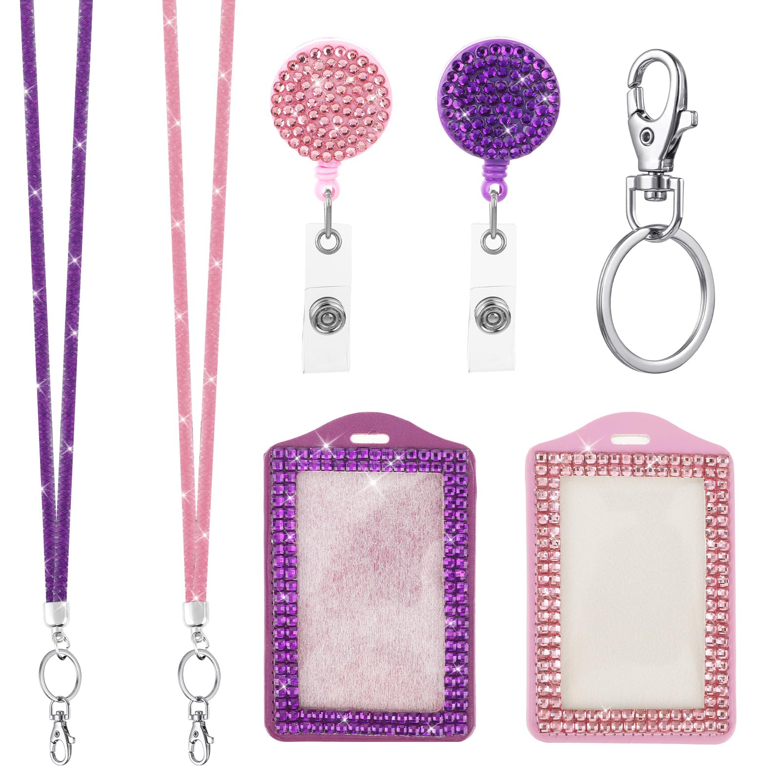 2PCS Rhinestone Bling Lanyard with Id Badge Holder, Rhinestone Lanyard ...