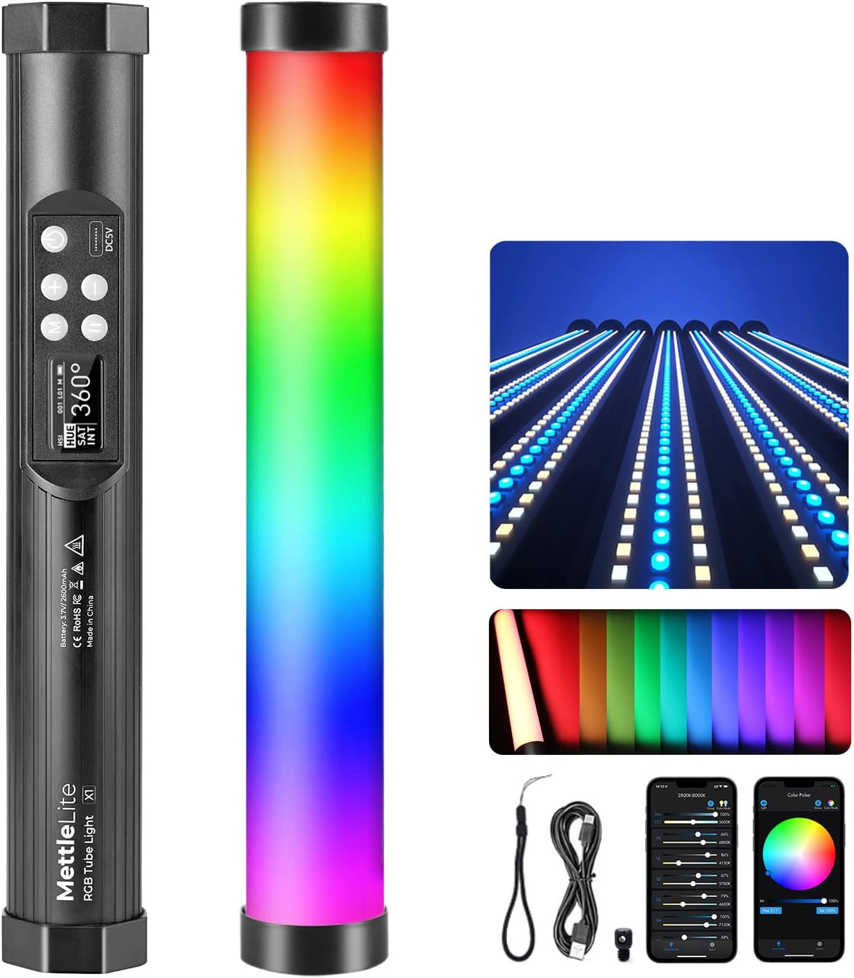 Amazon.com : Mettlelite TLX4 RGB Tube Light LED Full Color Video Light ...