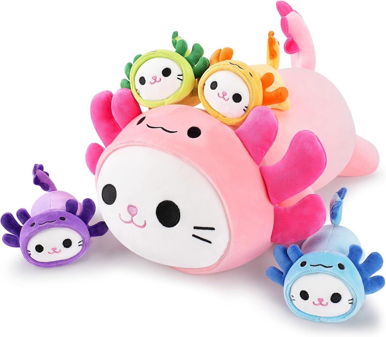 Amazon.com: 5 PCS Axolotl Cat Plush Stuffed Animal Family-19" Soft ...