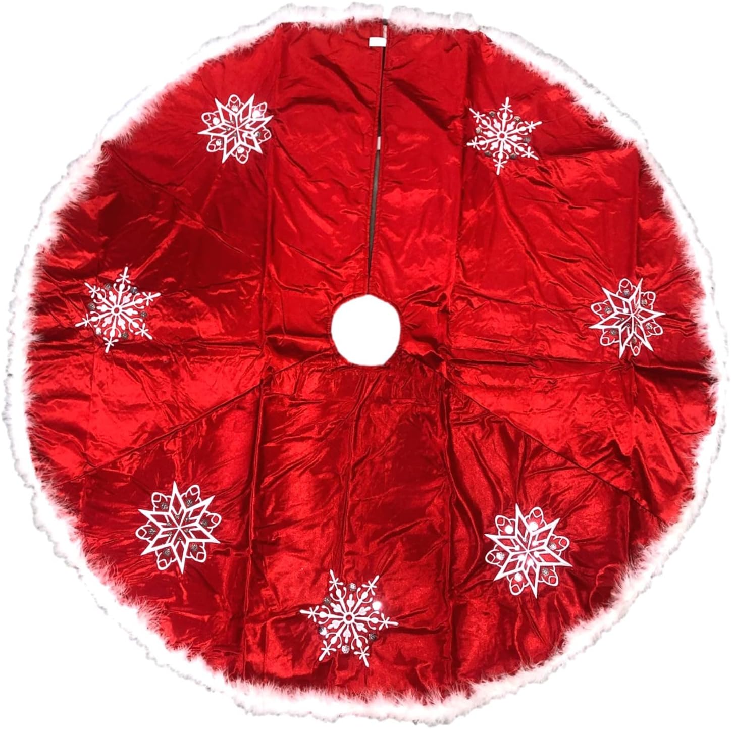 Amazon.com: Trimmery Red Satin Snowflake Tree Skirt with Feather Boa ...