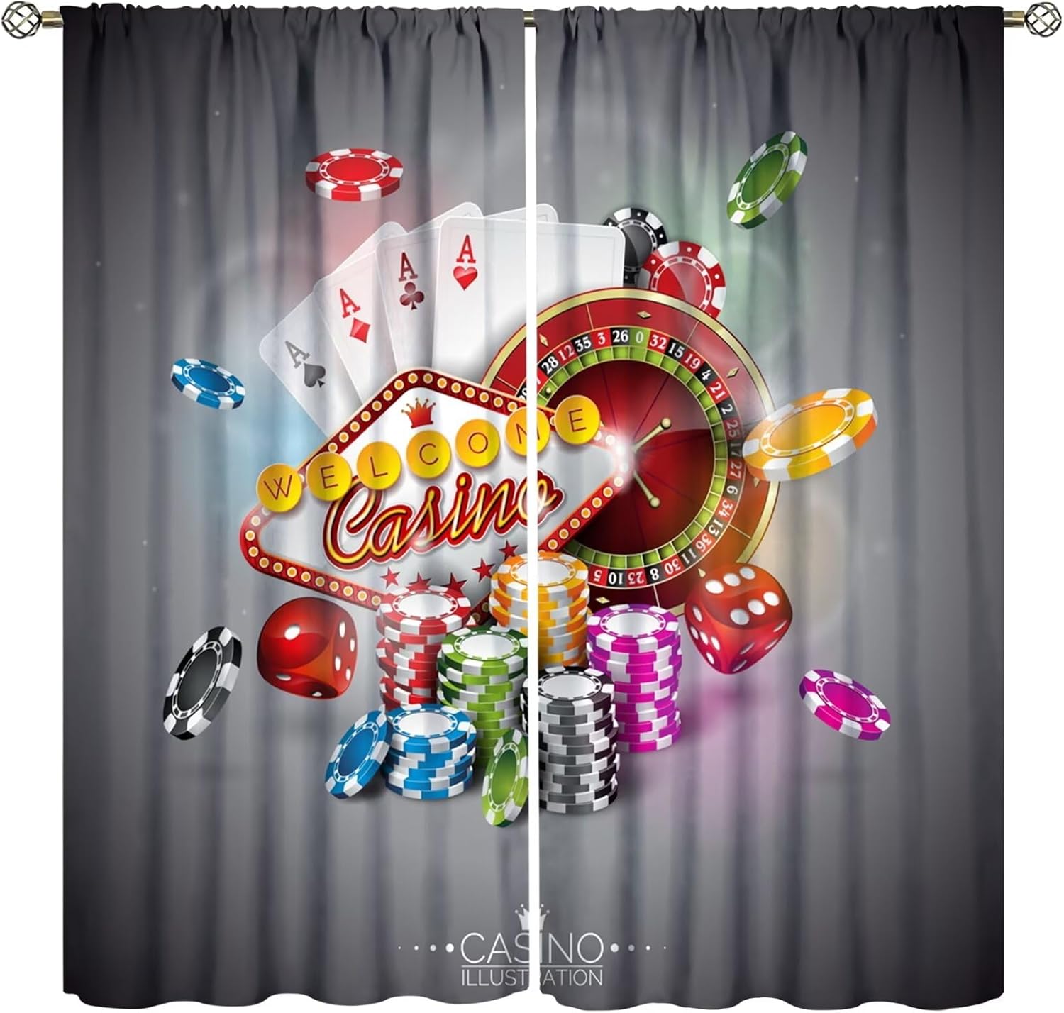 Amazon.com: Poker Tournament Curtains Casino Colorful Chips and Cards ...