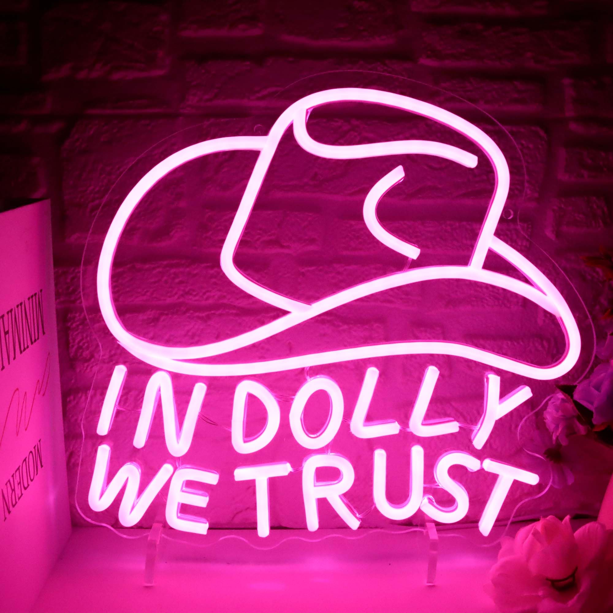 Amazon.com : In Dolly We Trust Neon Sign, Pink Cowgirl Hat LED Signs ...