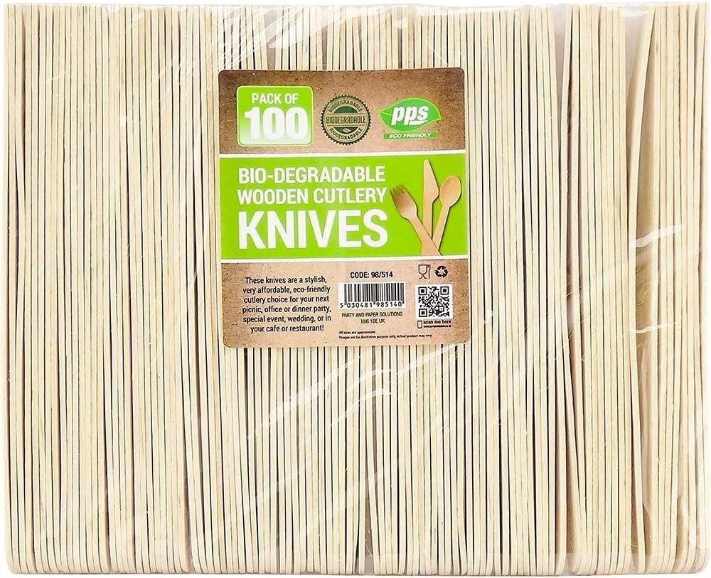 Pound Veg 100 X Wooden Knife - Biodegradable Compostable Disposable ...
