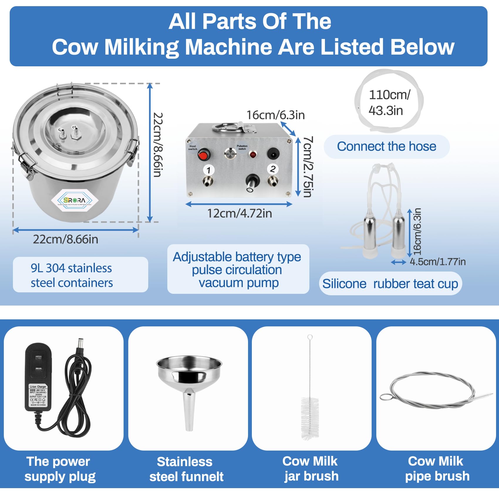 Snapklik.com : 9L Cow Milking Machine, Rechargeable Battery Adjustable ...