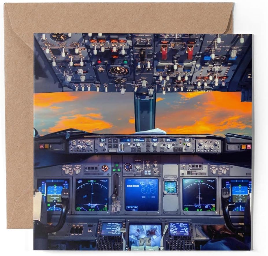 1 x Greeting Card Flight Deck Aeroplane Cockpit Pilot - Blank Birthday ...