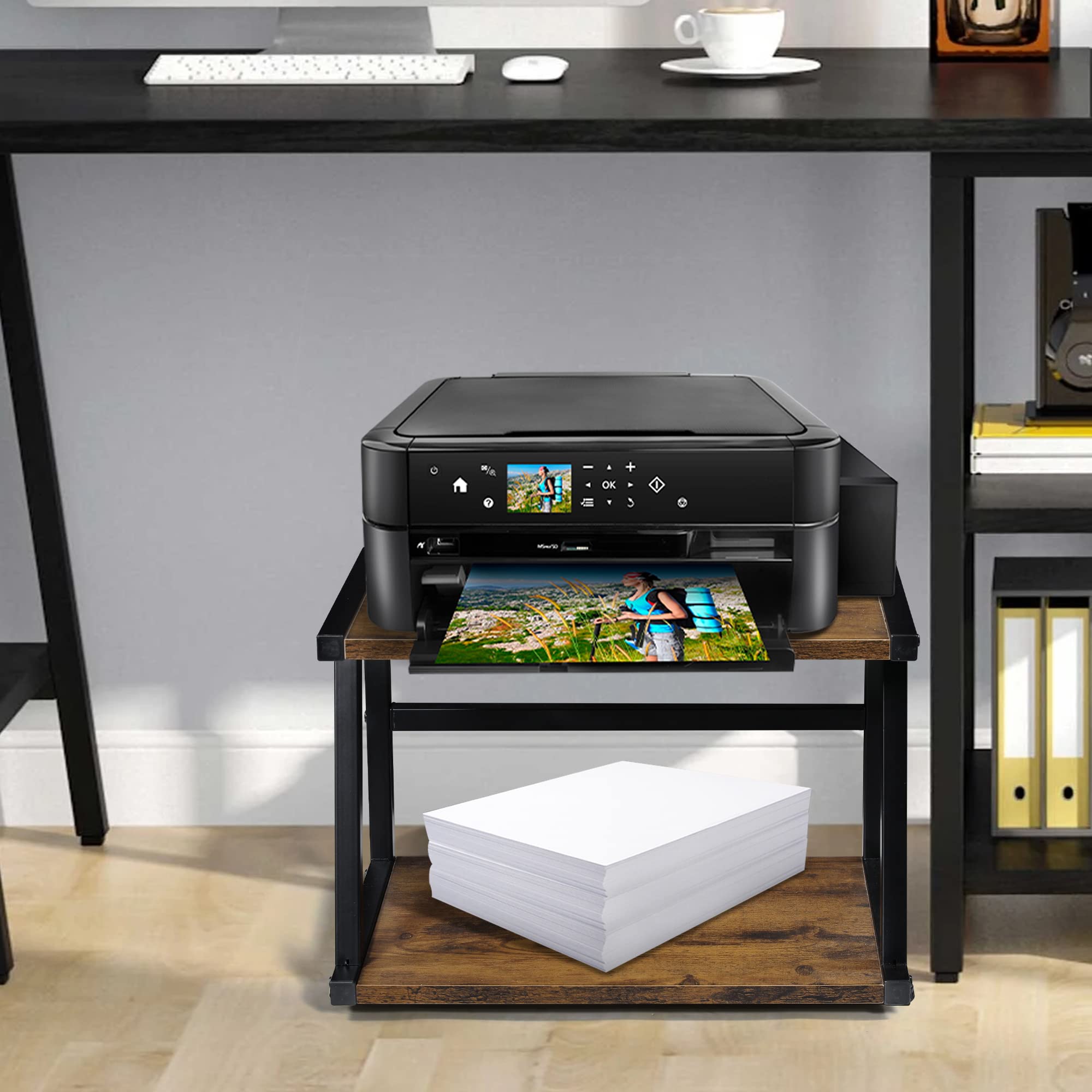 BETTAHOME 2 Tier Desktop Printer Stand with Storage Shelf, Heavy Duty ...