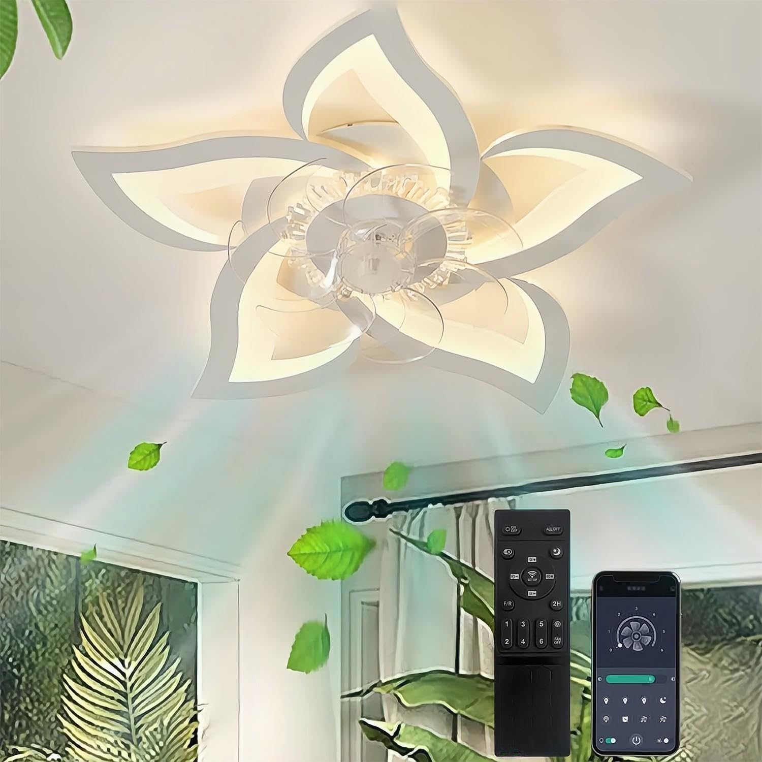 Amazon.com: Qiaomao Ceiling Fans with Lights, 25" Dimmable Flower Fan ...