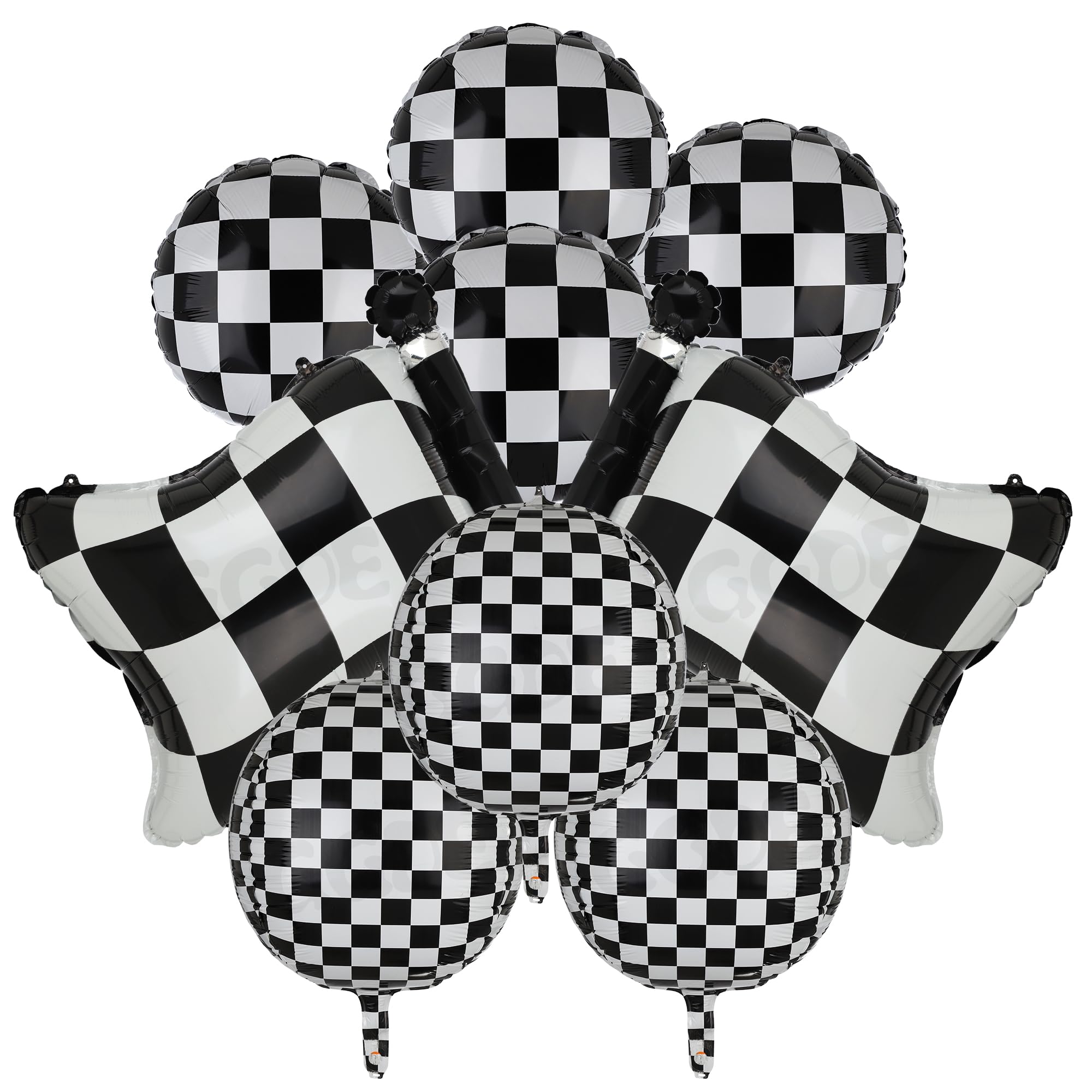 Amazon.com: Black and White Checkered Balloons 9 Pcs 4D Checker Balloons Chequered Flag Balloons ...
