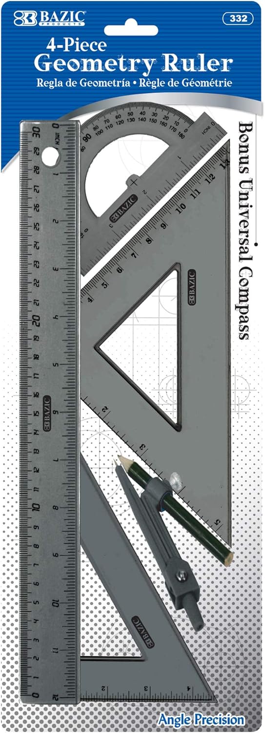Amazon.com : Geometry Ruler Combination Sets w/ Compass (5-Piece ...