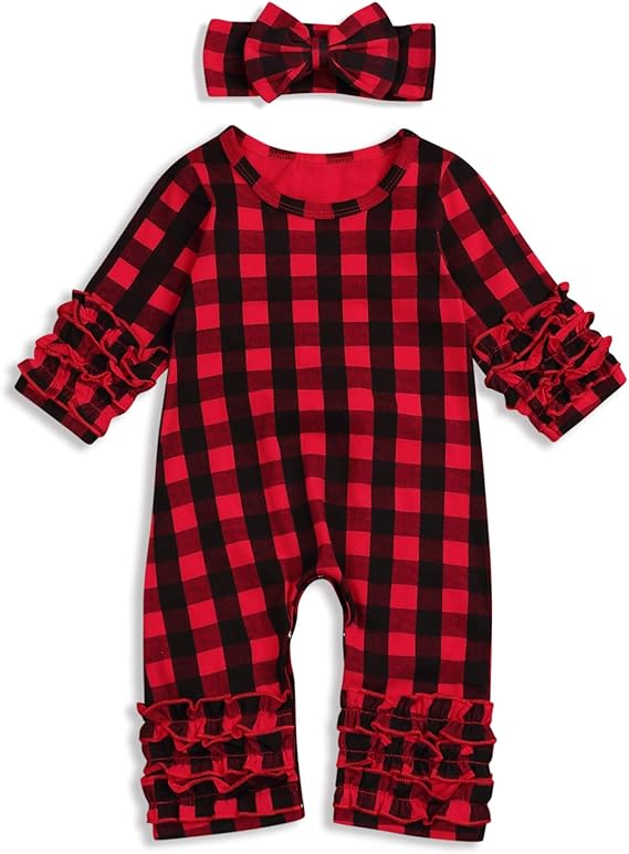 Amazon.com: Newborn Baby Girls Ruffle Romper Solid Long Sleeve Jumpsuit ...