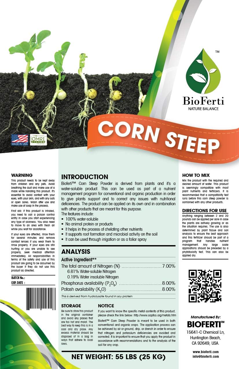 Amazon.com : Bioferti Corn Steep Liquor Powder Fertilizer - 55-lb Bag ...