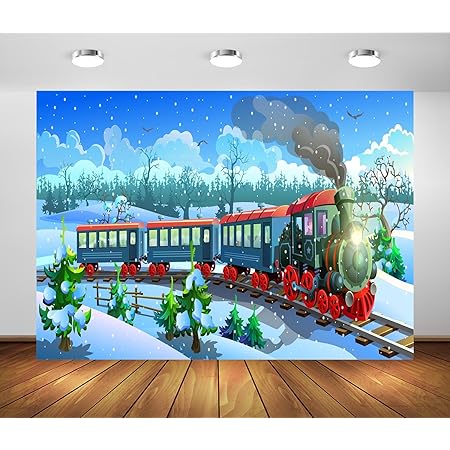 Amazon.com : BELECO 12x8ft Fabric Cartoon Christmas Train Backdrop ...