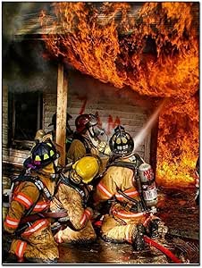 Amazon.com: Firefighter Puts Out Fire Wall Art Poster Canvas Painting ...