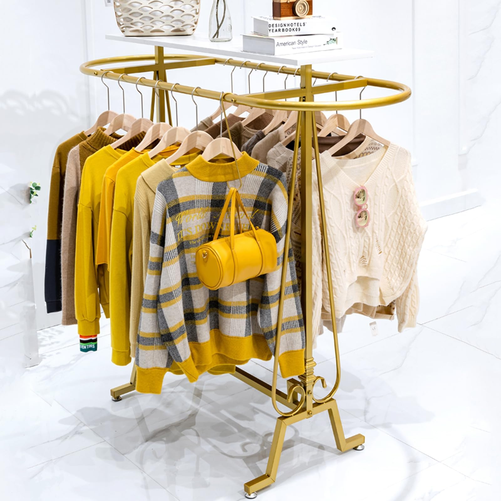 Amazon.com: Metal Clothing Rack Standing Garment Rack Boutique Rolling ...