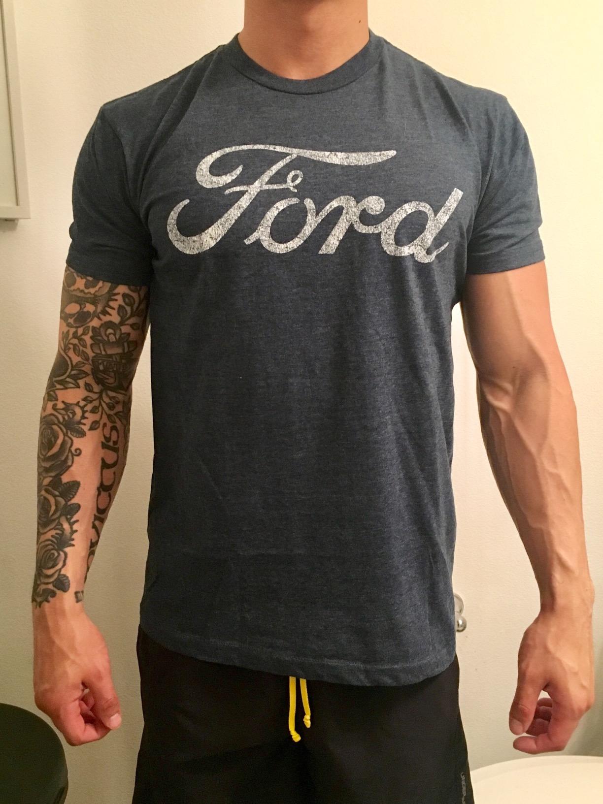 Amazon.com: Tee Luv Men's Distressed Ford Signature Shirt : Clothing ...