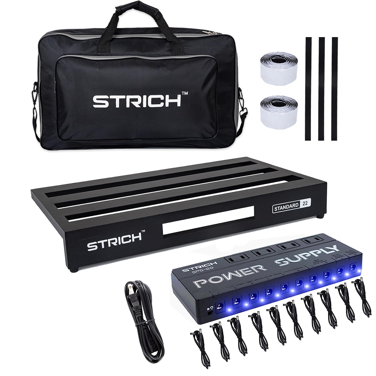 STRICH Guitar Effect Pedal Board + Power Supply Bundle Set, 22'' x 12.5 ...